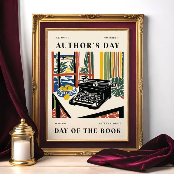 National Author'S Day Poster: Book Lover , Library Wall Art UNFRAMED ...