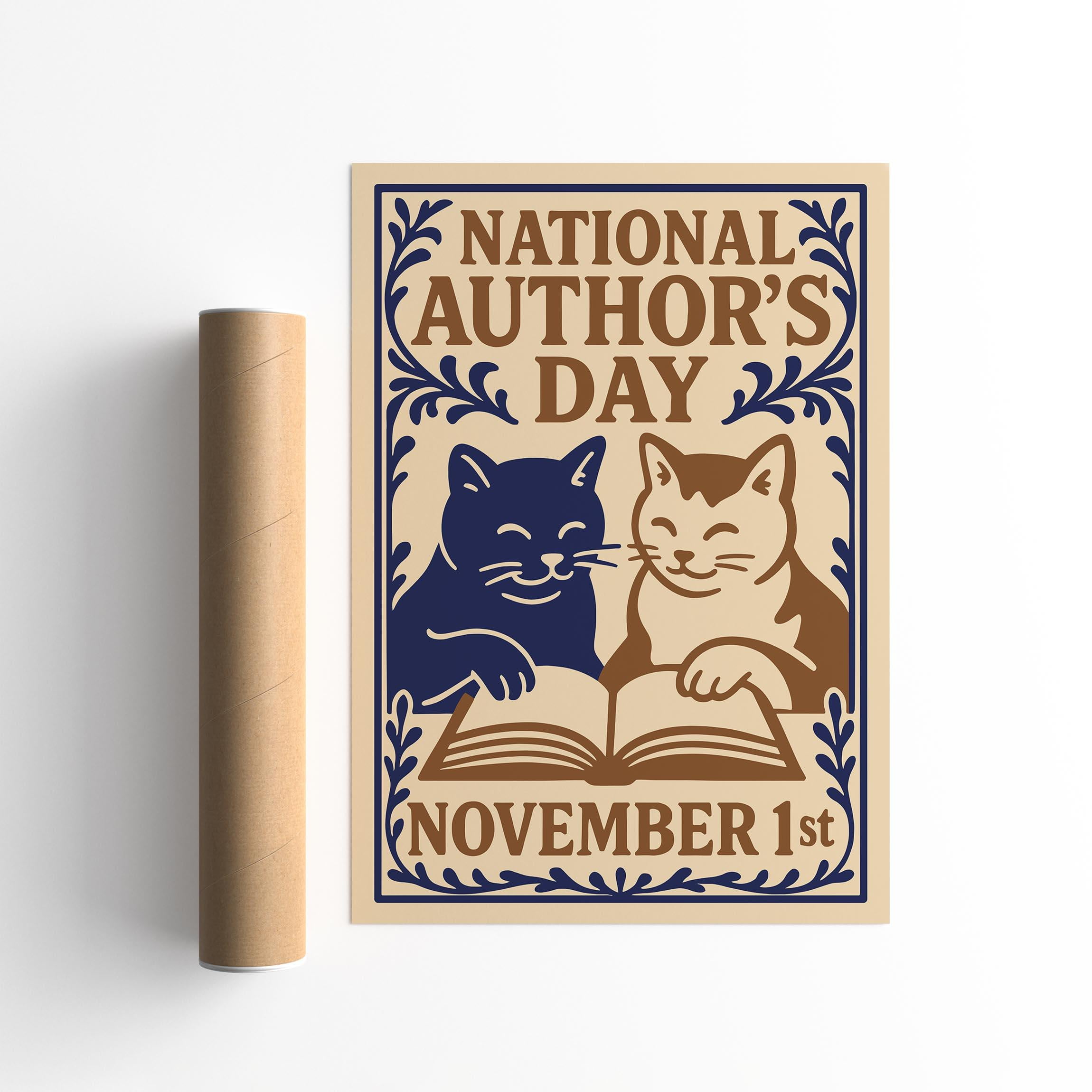 National Author'S Day Poster - Rococo Cats Reading Art Print UNFRAMED ...