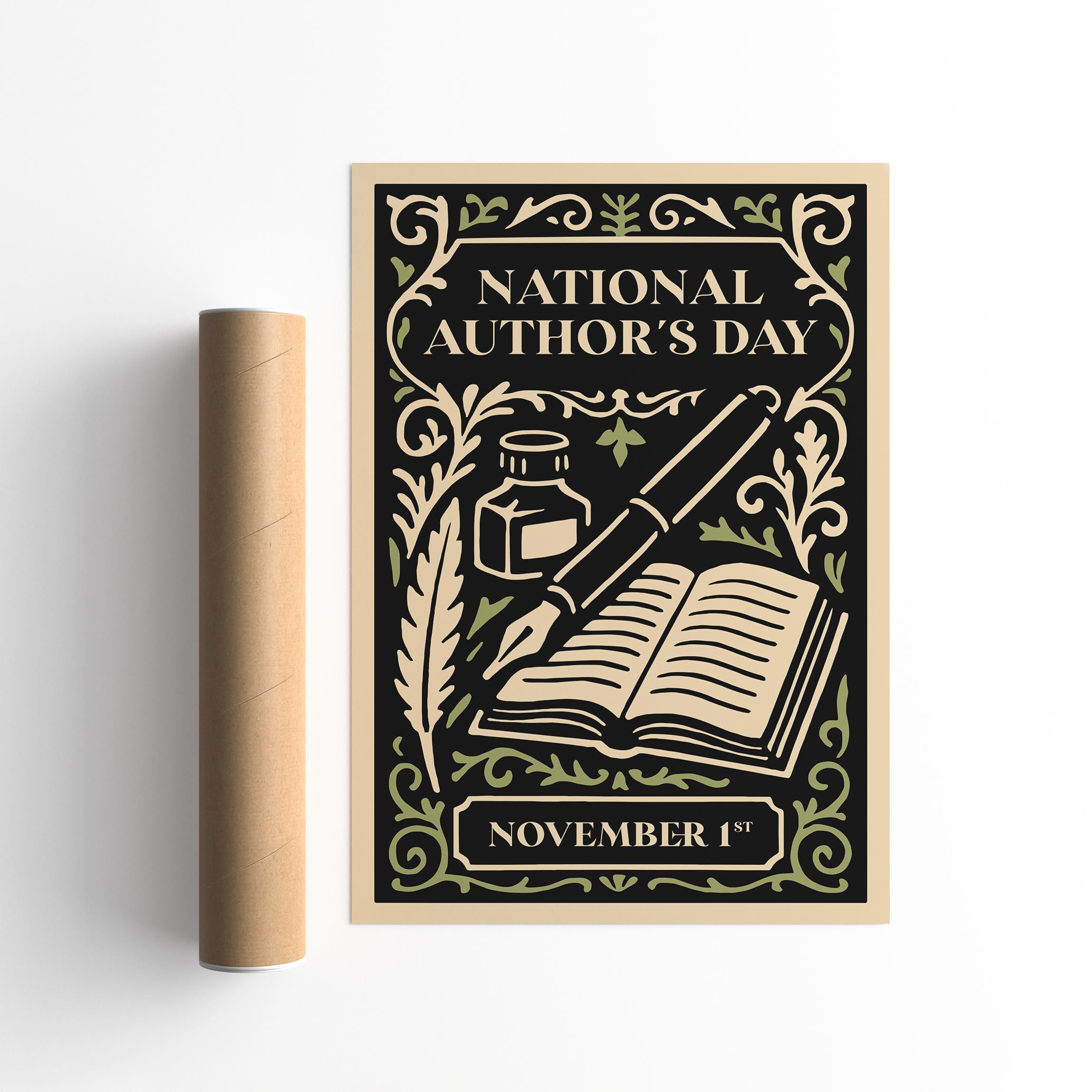 National Authors Day Poster, Black Literary Rococo Style Wall Art ...