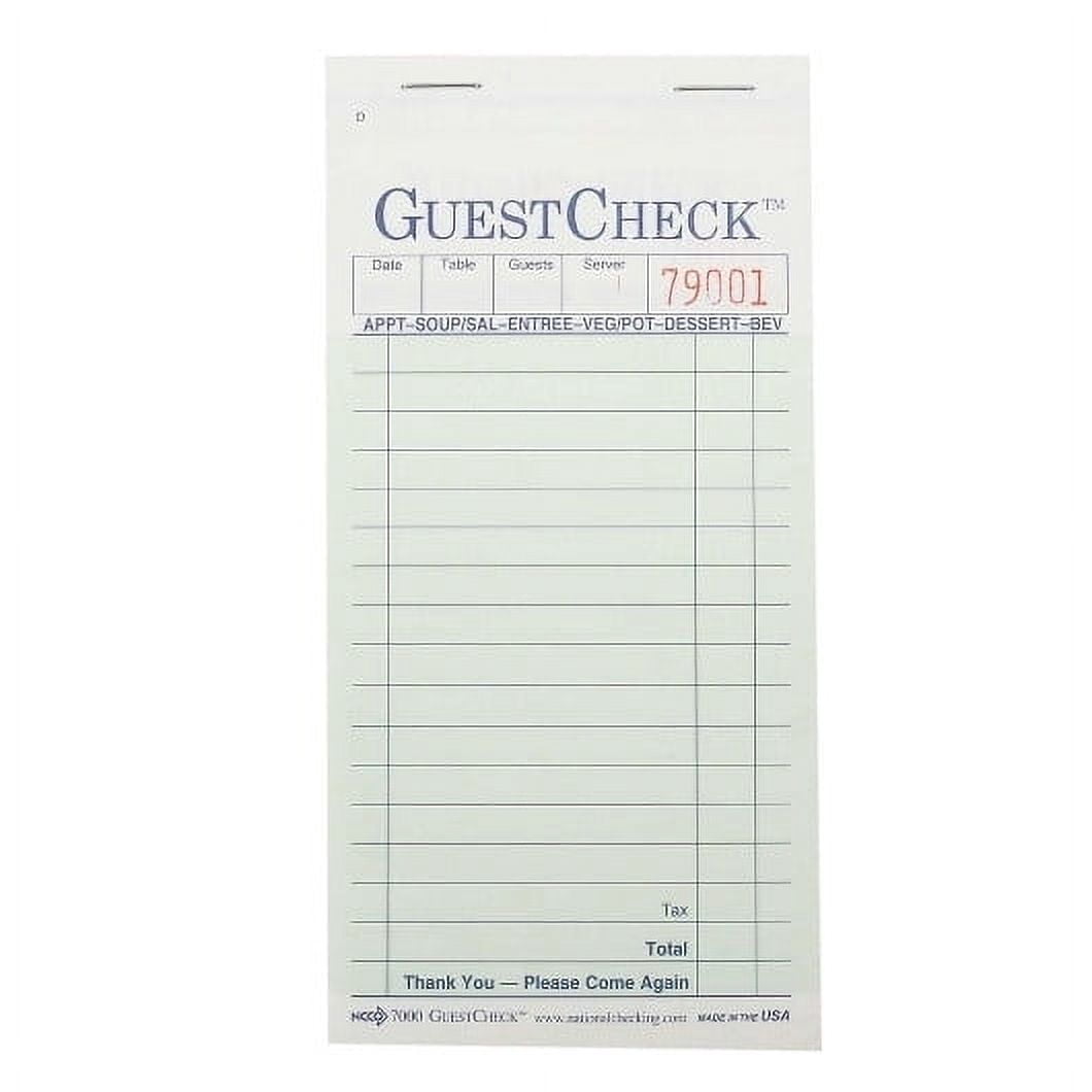 National Checking Company Carbonless Guest Check Paper - 2 Part Green ...