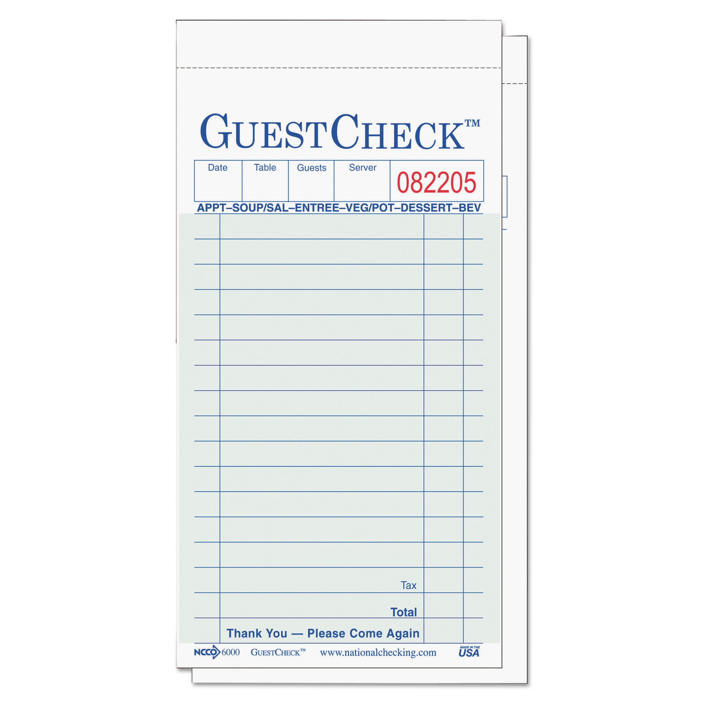 Guest Check Pad, 3 1/2 x 6 3/4, Green/White, 50/Carton - Walmart.com