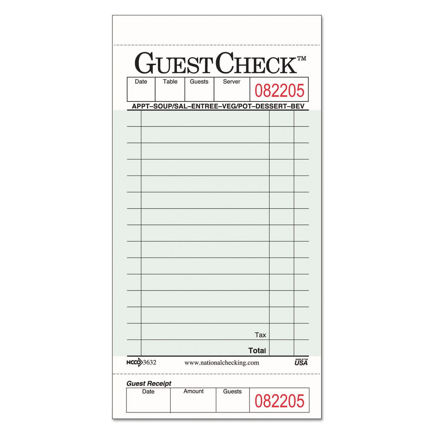 National Checking NTC G3632 Guest Check Pad with Customer Receipt Stub ...