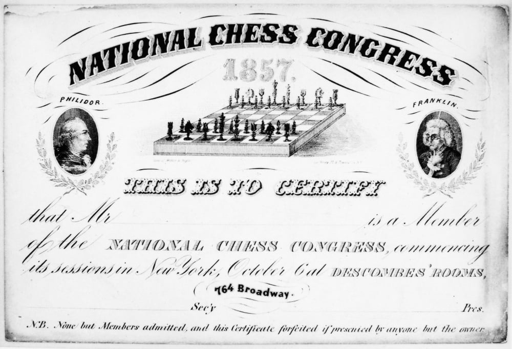 National Chess Congress. Nmembership Certificate Of The National Chess ...