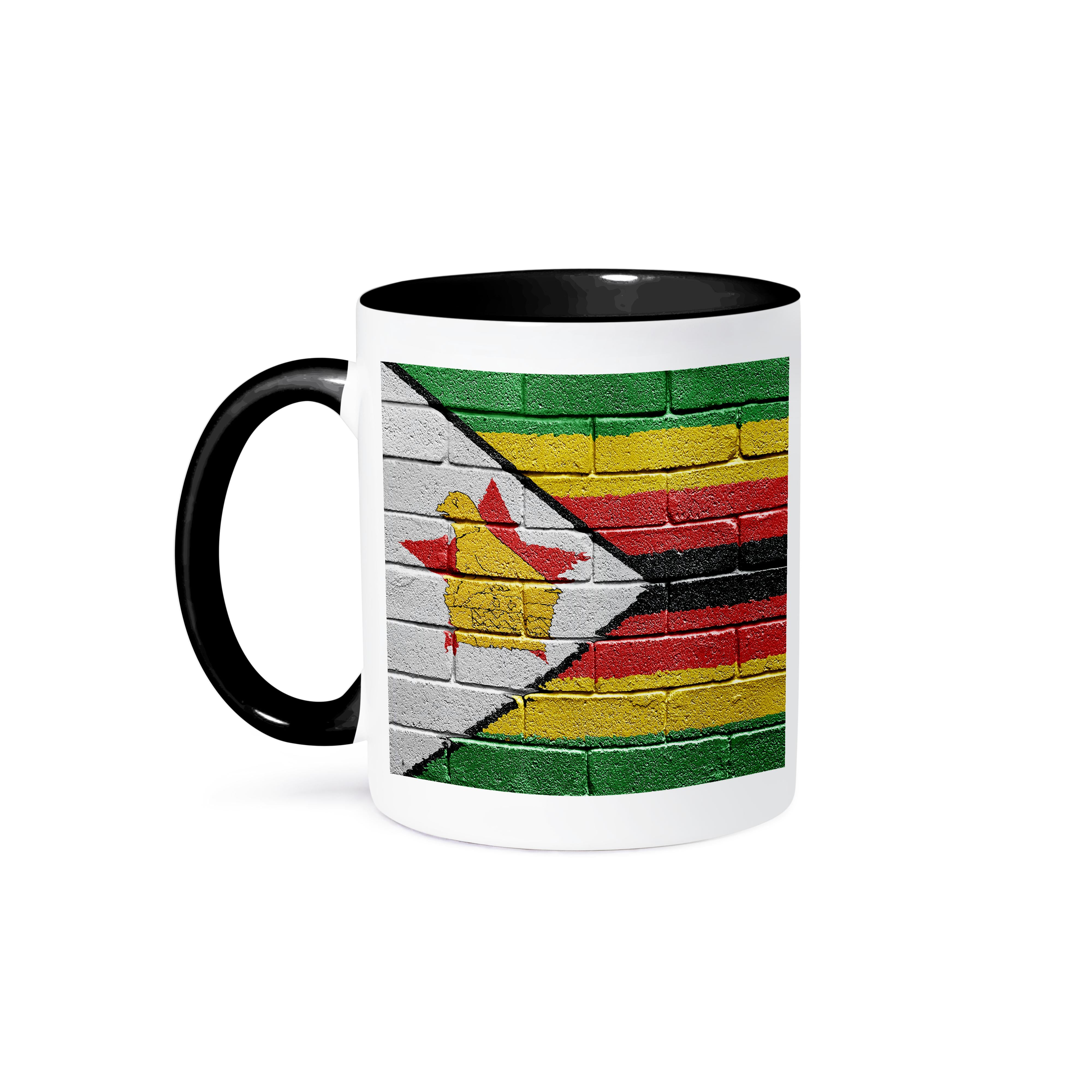 National Flag Of Zimbabwe Painted Onto A Brick Wall Zimbabwean, 15oz ...