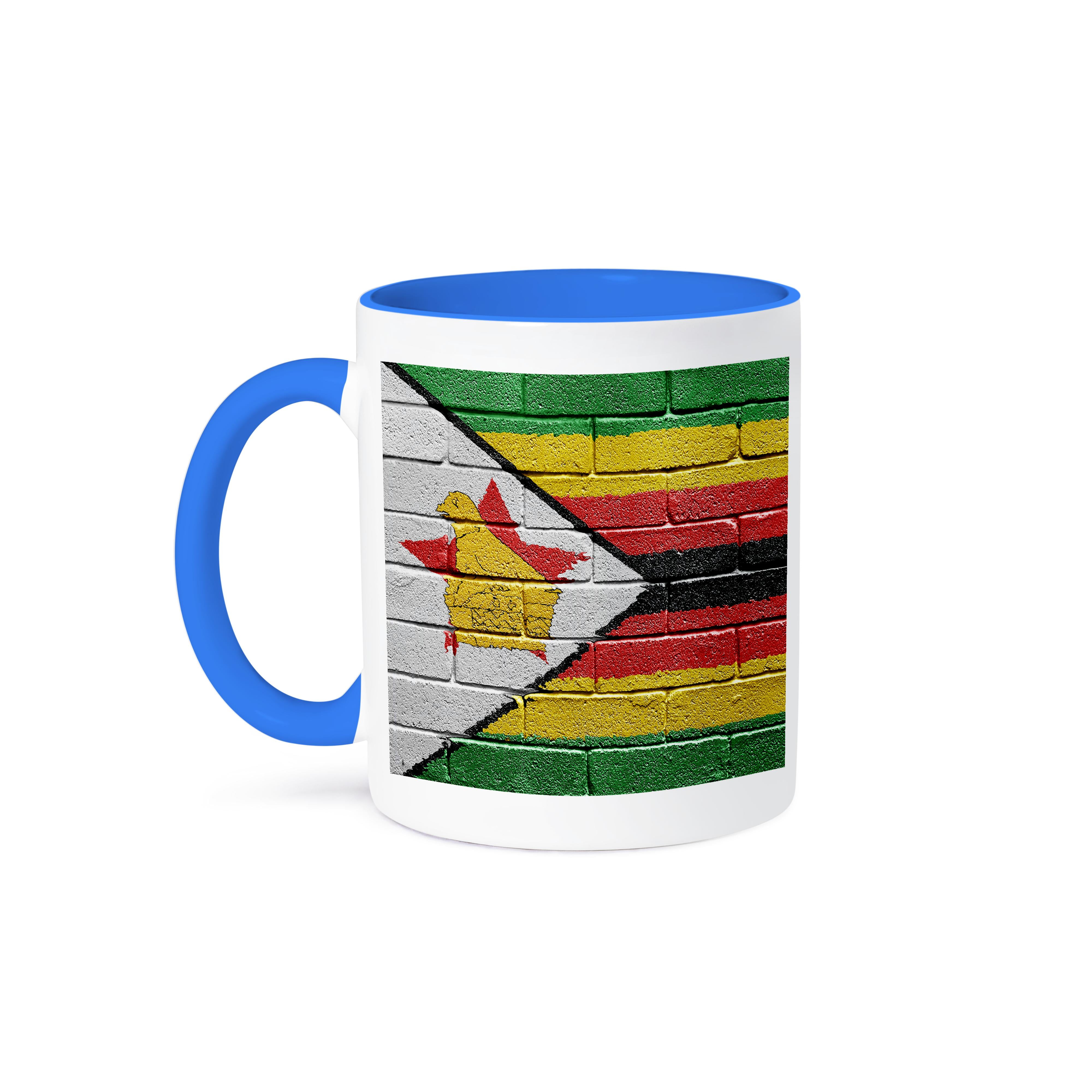 National Flag Of Zimbabwe Painted Onto A Brick Wall Zimbabwean, 15oz ...
