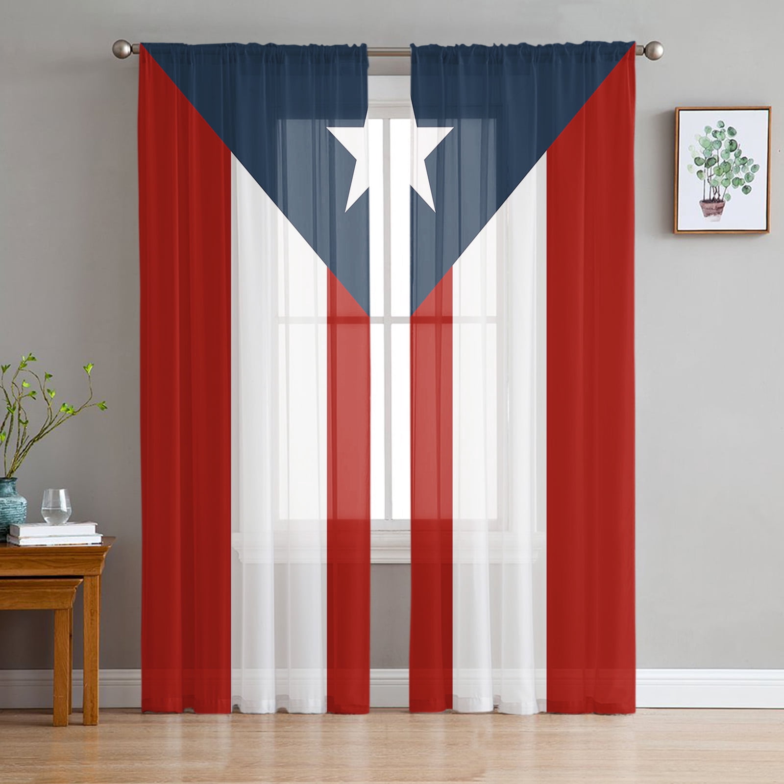 National Flag of Puerto Rico Patriot Semi Sheer Curtains 63 Inch Length ...