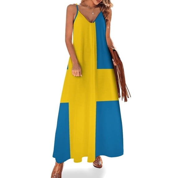 National Flag Sweden Blue Field Sleeveless Dress Women's Evening Dress ...