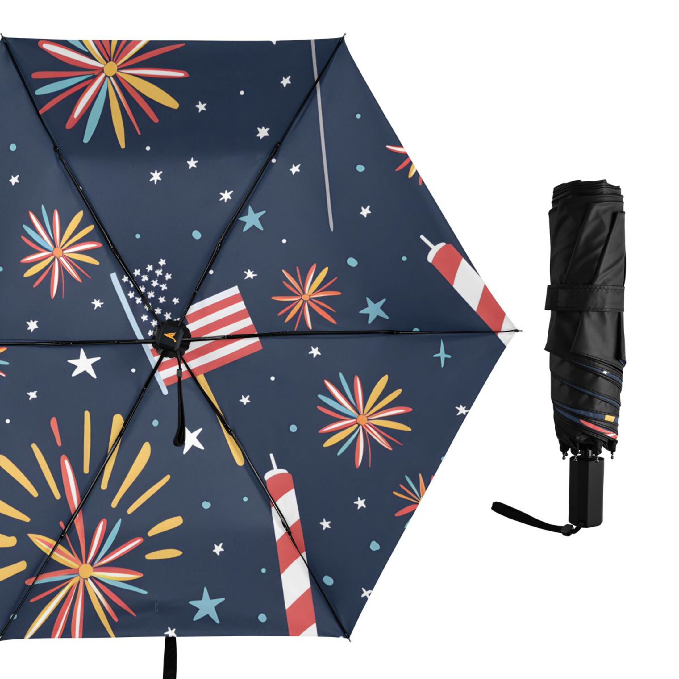 National Flags Fireworks Stars Triple Folding Umbrella Parasol 6 Ribs ...