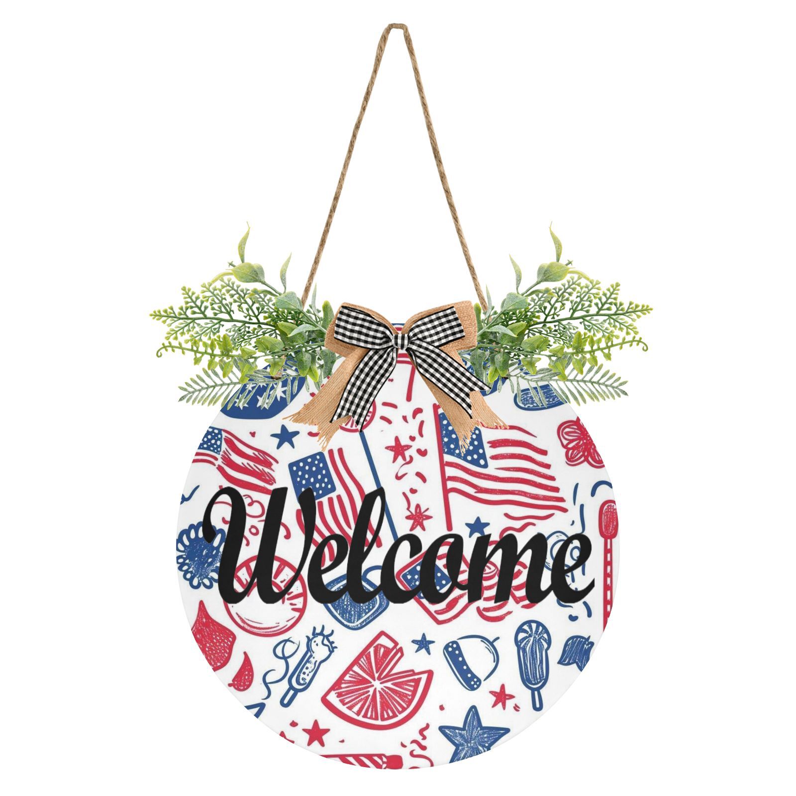 National Flags Stars Welcome Sign for Front Door Wreath Door Sign for ...