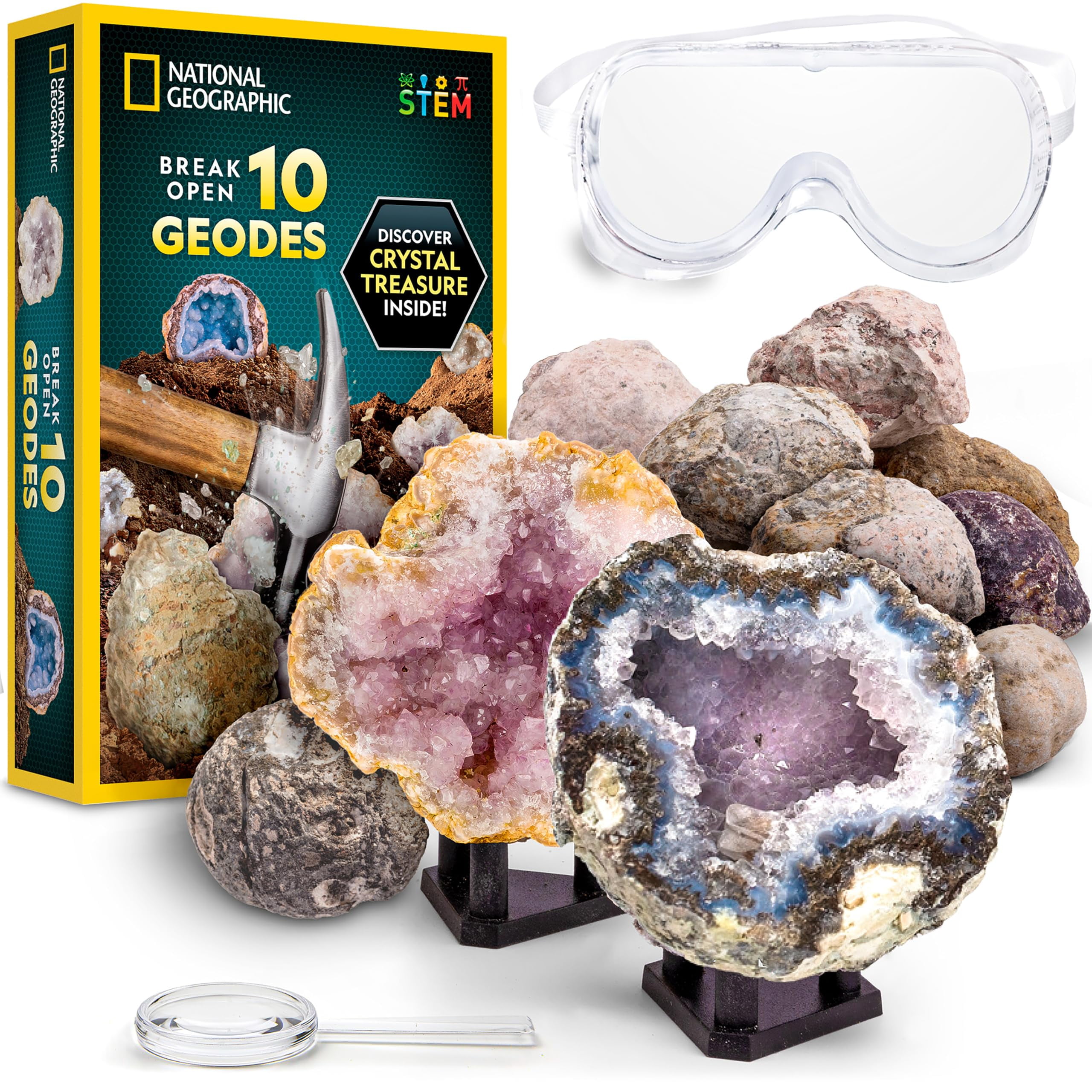 National Geographic Break Open 10 Premium Geodes – Includes Goggles & 2 ...