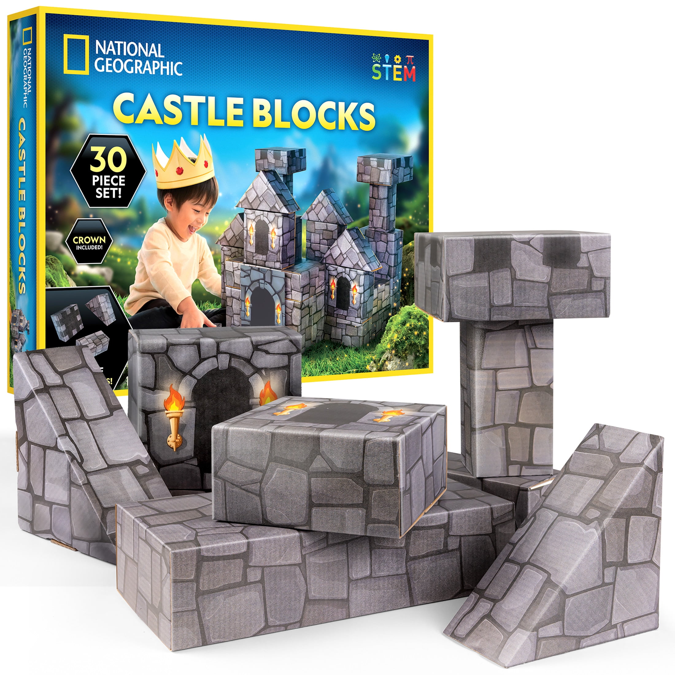 National Geographic Jumbo Cardboard Building Blocks, 30-Piece Castle ...