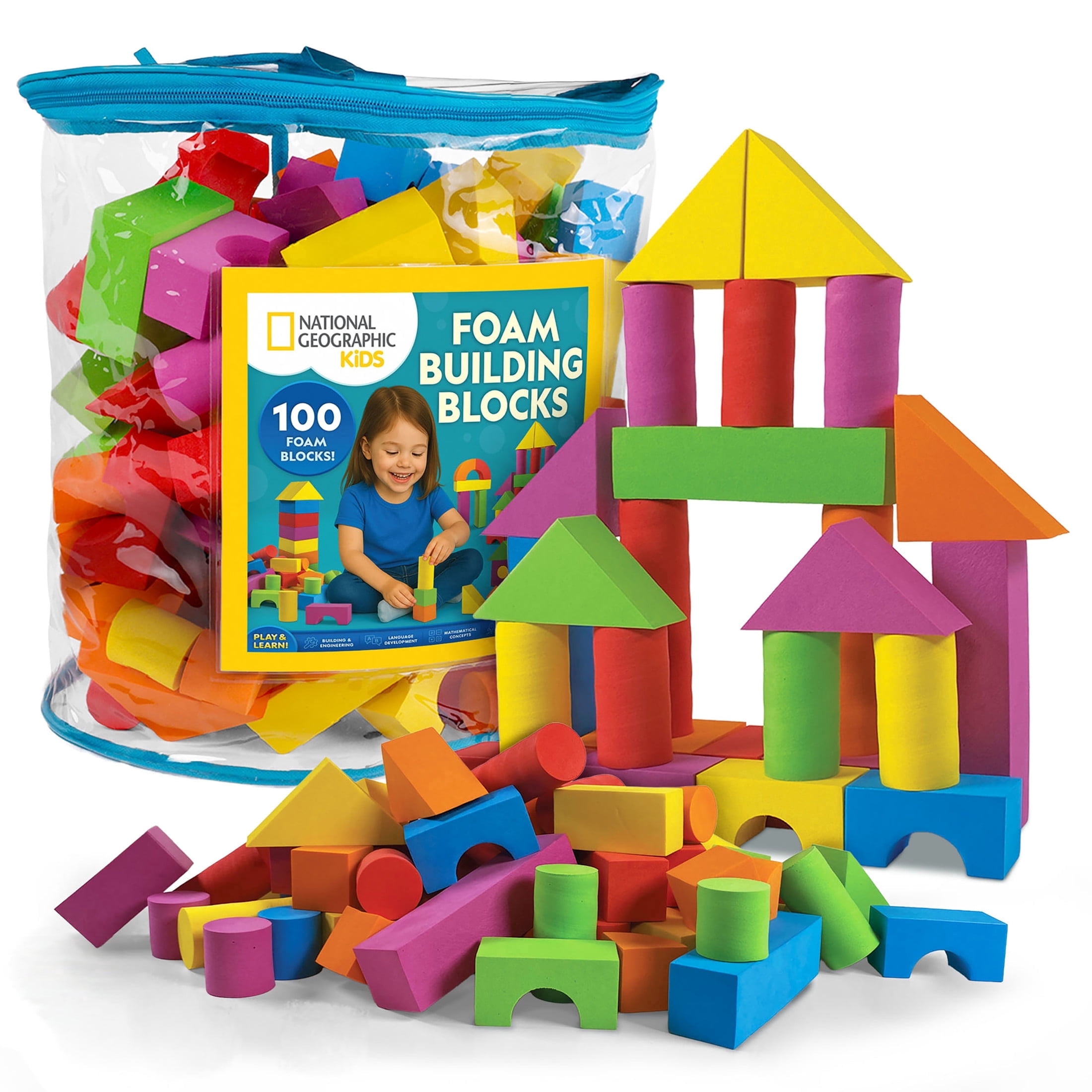 National Geographic Kids Foam Building Blocks – 100-Piece Soft Foam ...