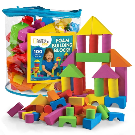 National Geographic Kids Foam Building Blocks – 100-Piece Soft Foam ...