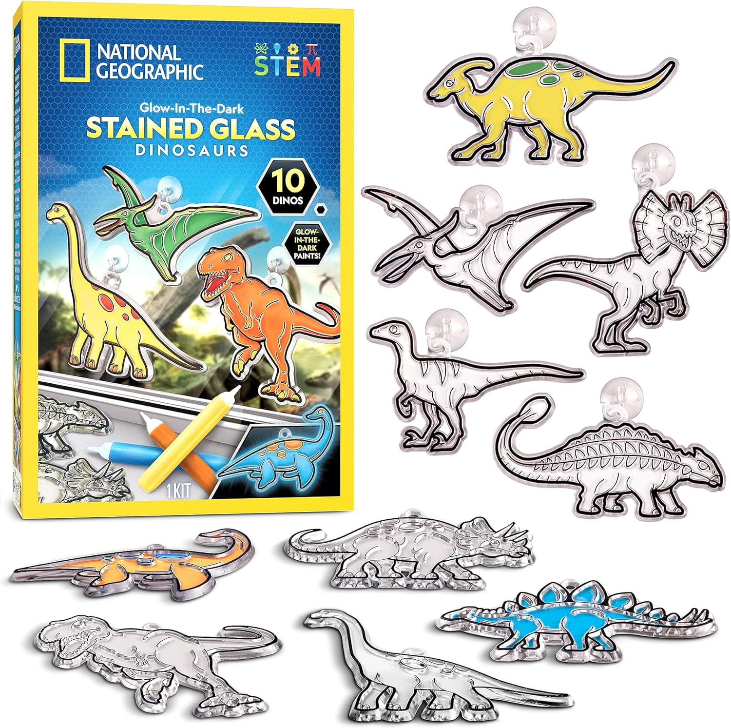 National Geographic Kids Stained Glass Kit - Glow in The Dark Dinosaur ...