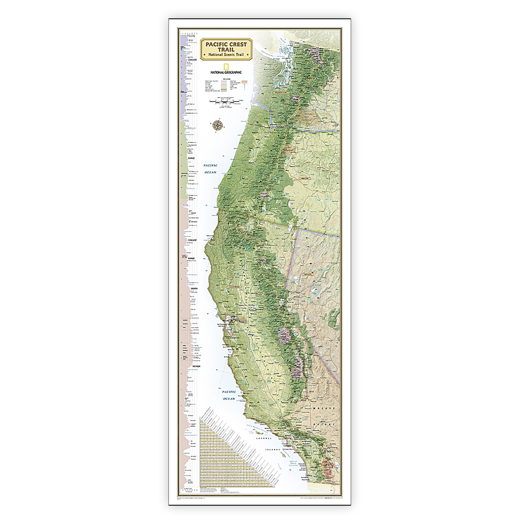 National Geographic Pacific Crest Trail Map, Laminated, 18" x 48 ...
