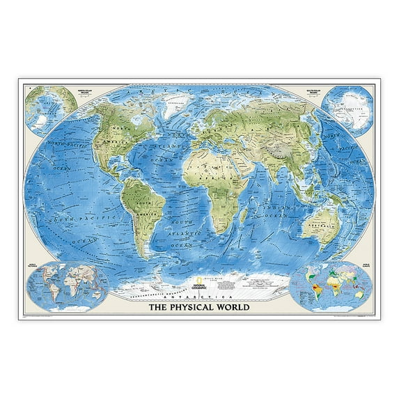 National Geographic World Physical Map, Laminated, 45.75" x 30.5 ...