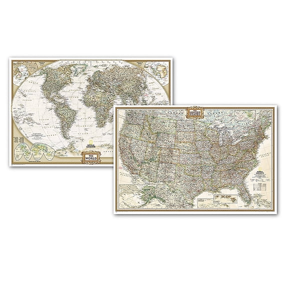 National Geographic World and United States Executive, Poster Size, Map ...
