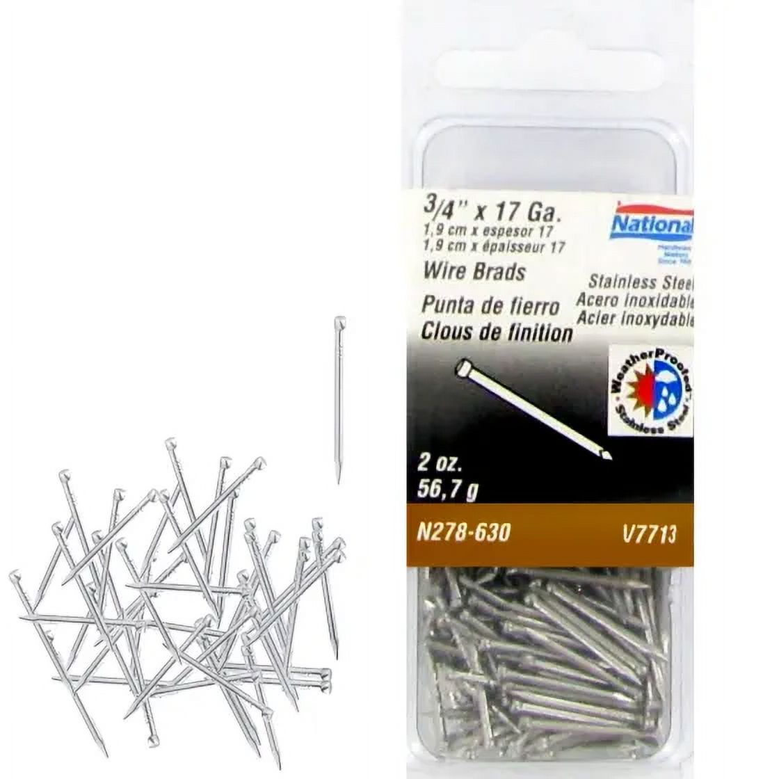 National Hardware N278-630 Stainless Steel Wire Brads 17 Gauge By 3/4 Inch, Each - Walmart.com