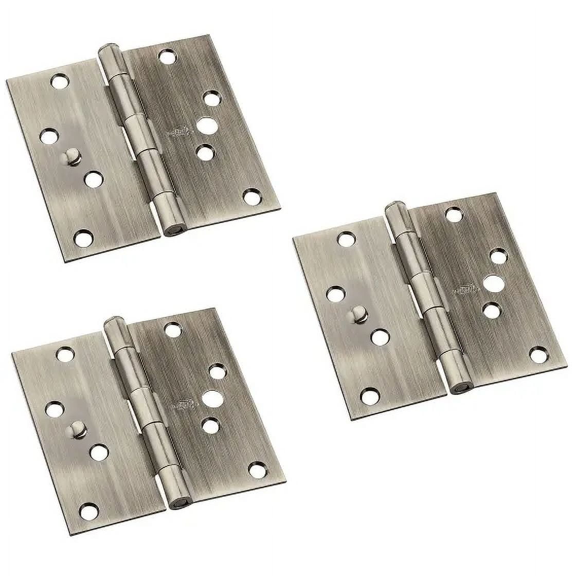 National Hardware N830-400 Security Stud 4 Inch Square Door Hinges Antique Brass 3 Pack, Each ...
