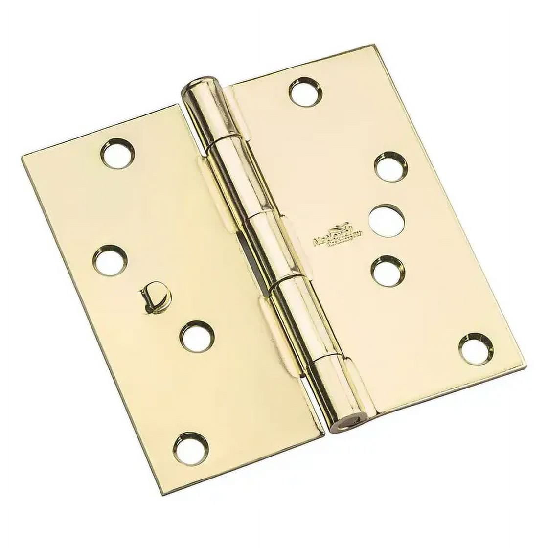 National Hardware N830-401 Security Stud 4 Inch Square Door Hinges Bright Brass 3 Pack, Each ...