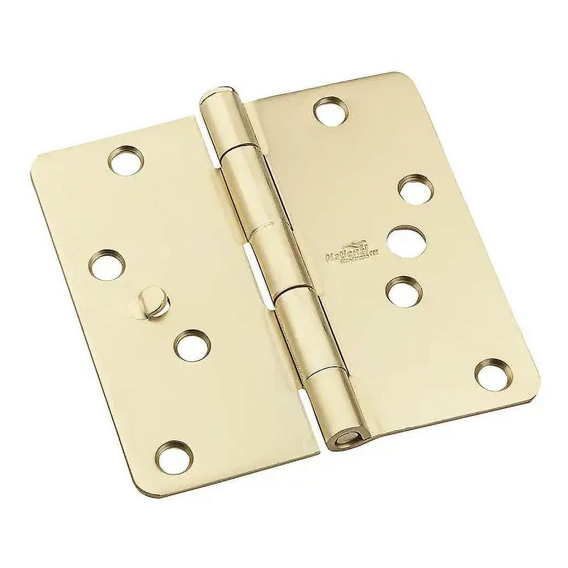 National Hardware N830-417 Security Stud 4 Inch 1/4 Radius Door Hinges Satin Brass 3 Pack, Each ...