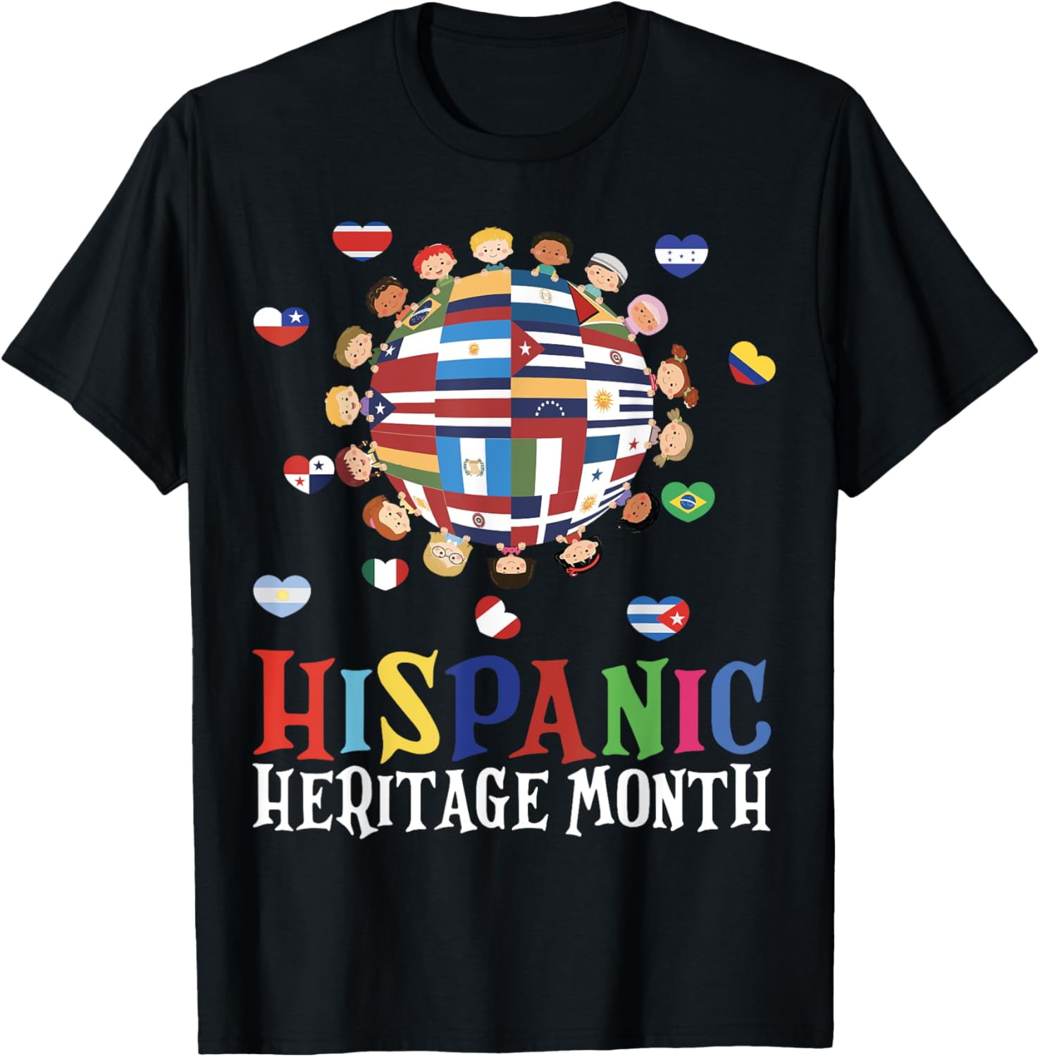 National Hispanic Heritage Month All Countries Flags Hearts T-Shirt ...