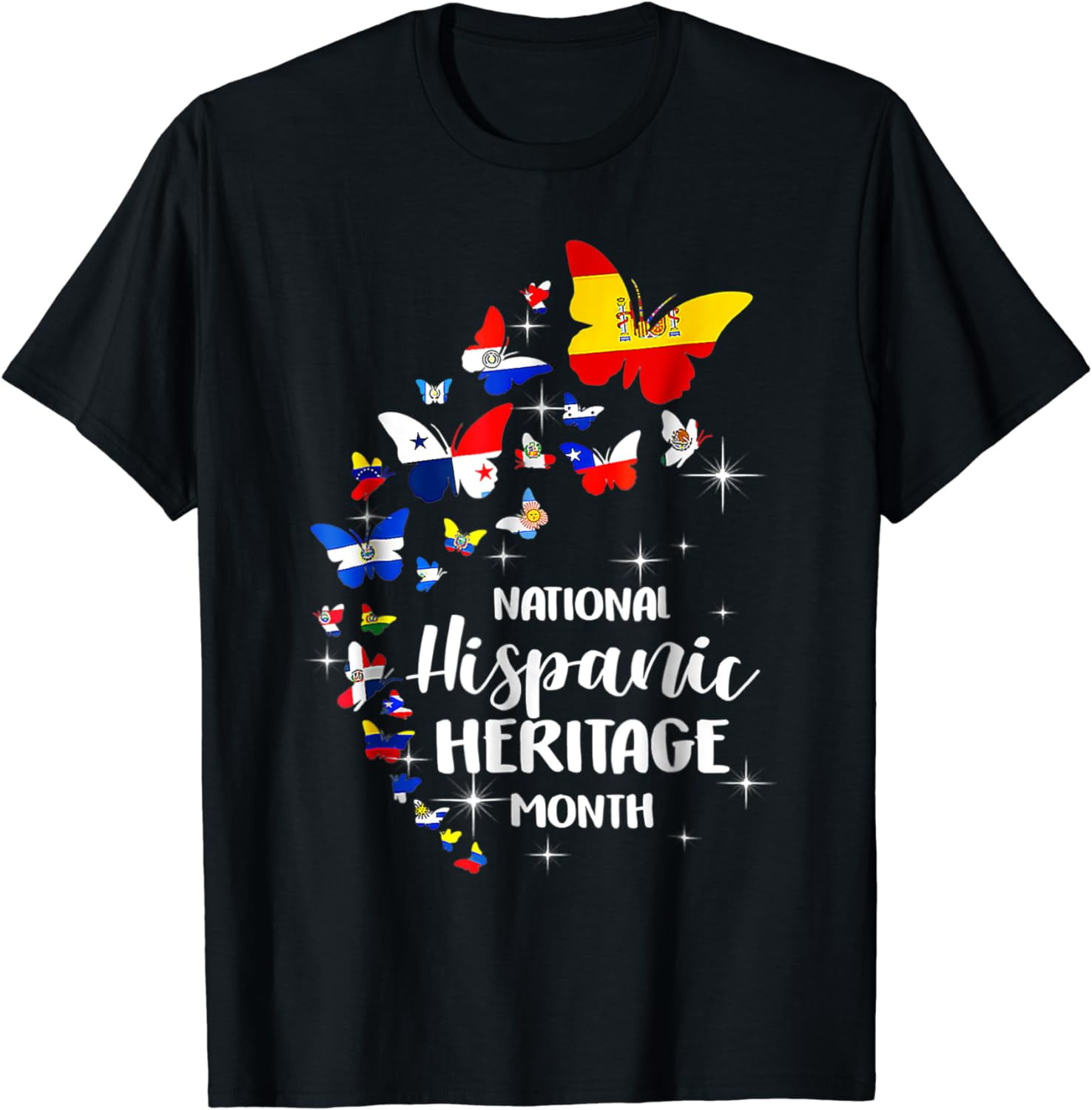 National Hispanic Heritage Month Butterfly Countries Flags T-Shirt ...