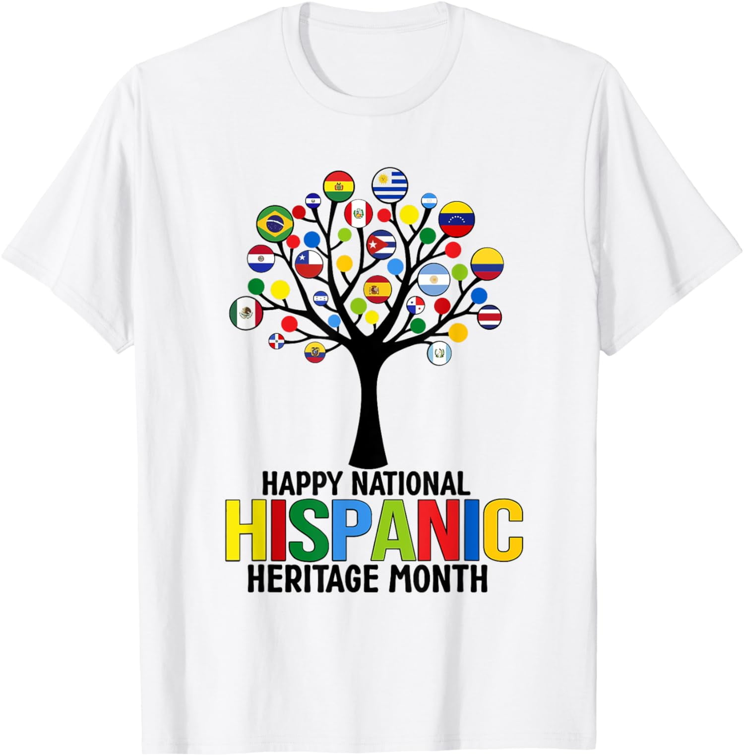 National Hispanic Heritage Month Flag Tree Latino Countries T-Shirt ...