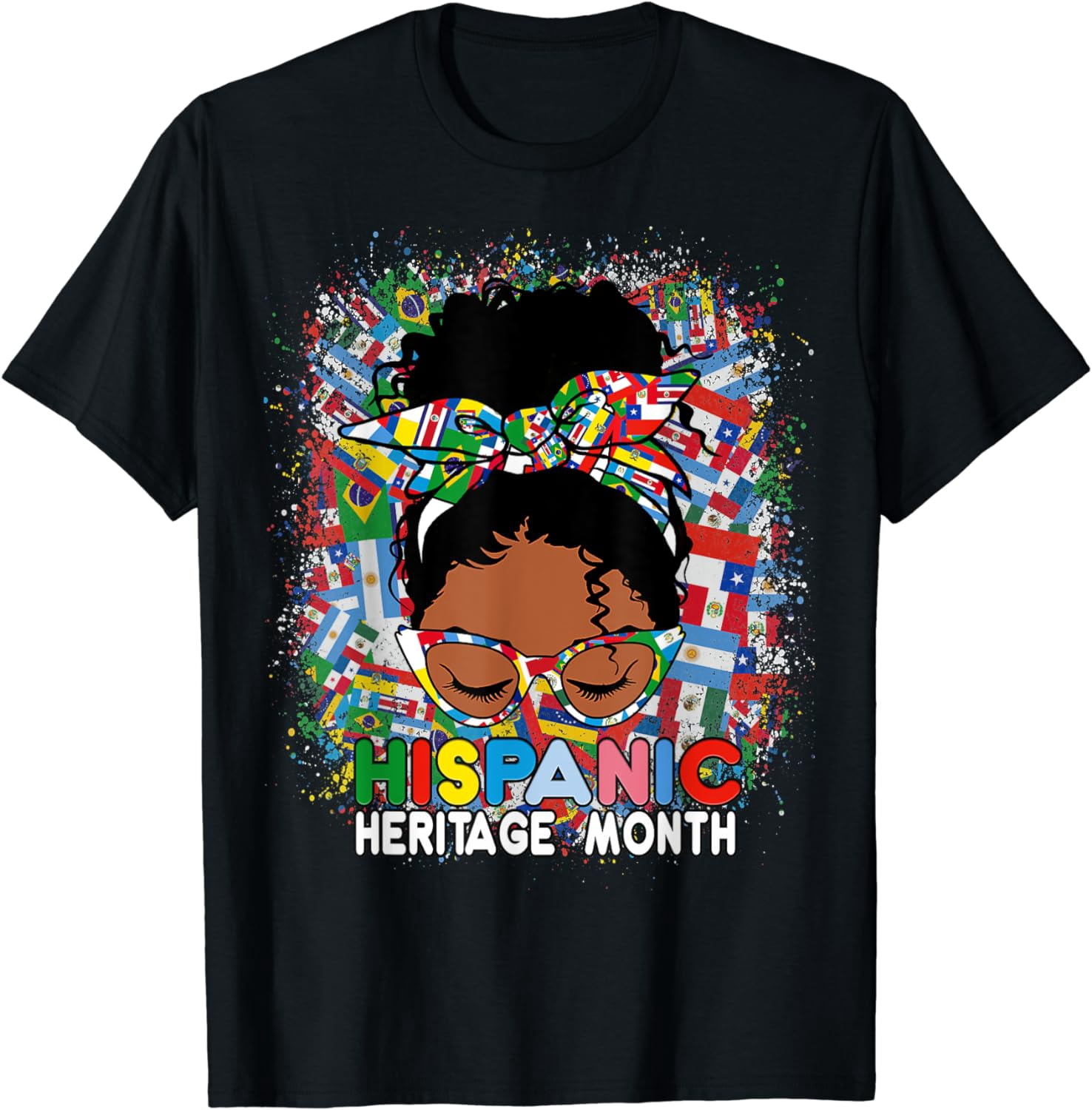 National Hispanic Heritage Month Latina melanin Messy Bun T-Shirt ...