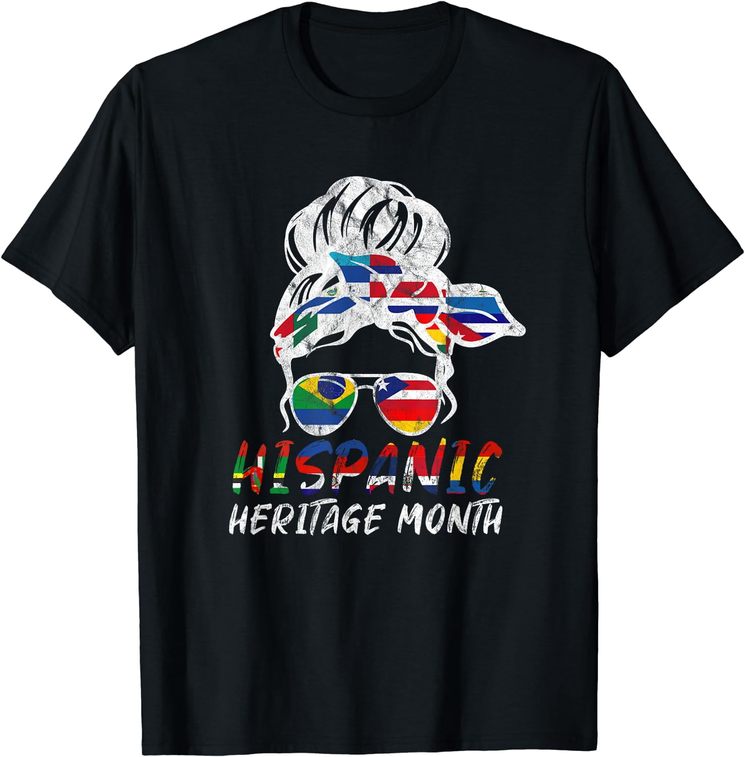 National Hispanic Heritage Month Messy Bun Latin Culture T-Shirt ...