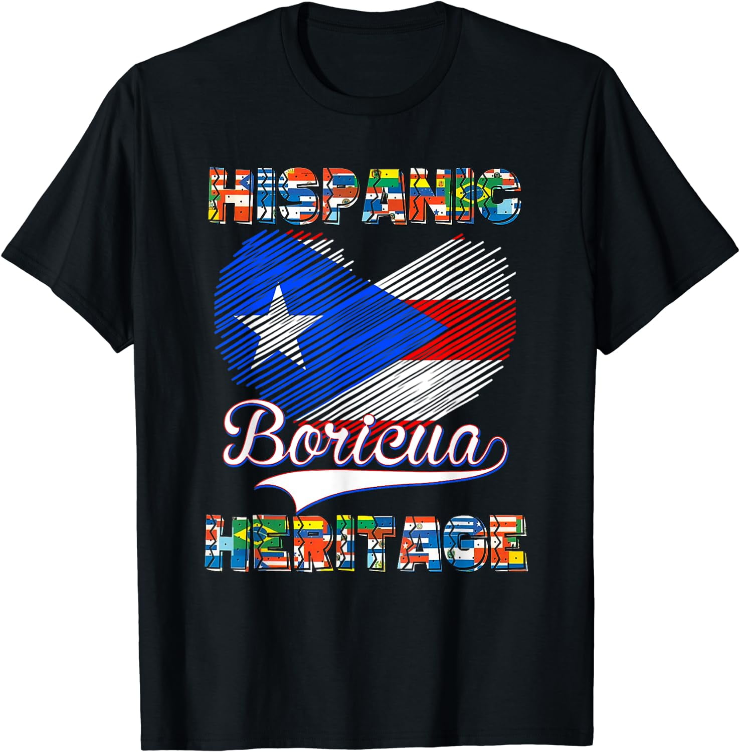 National Hispanic Heritage Month Puerto Rico Flag Boricua T-Shirt Black ...