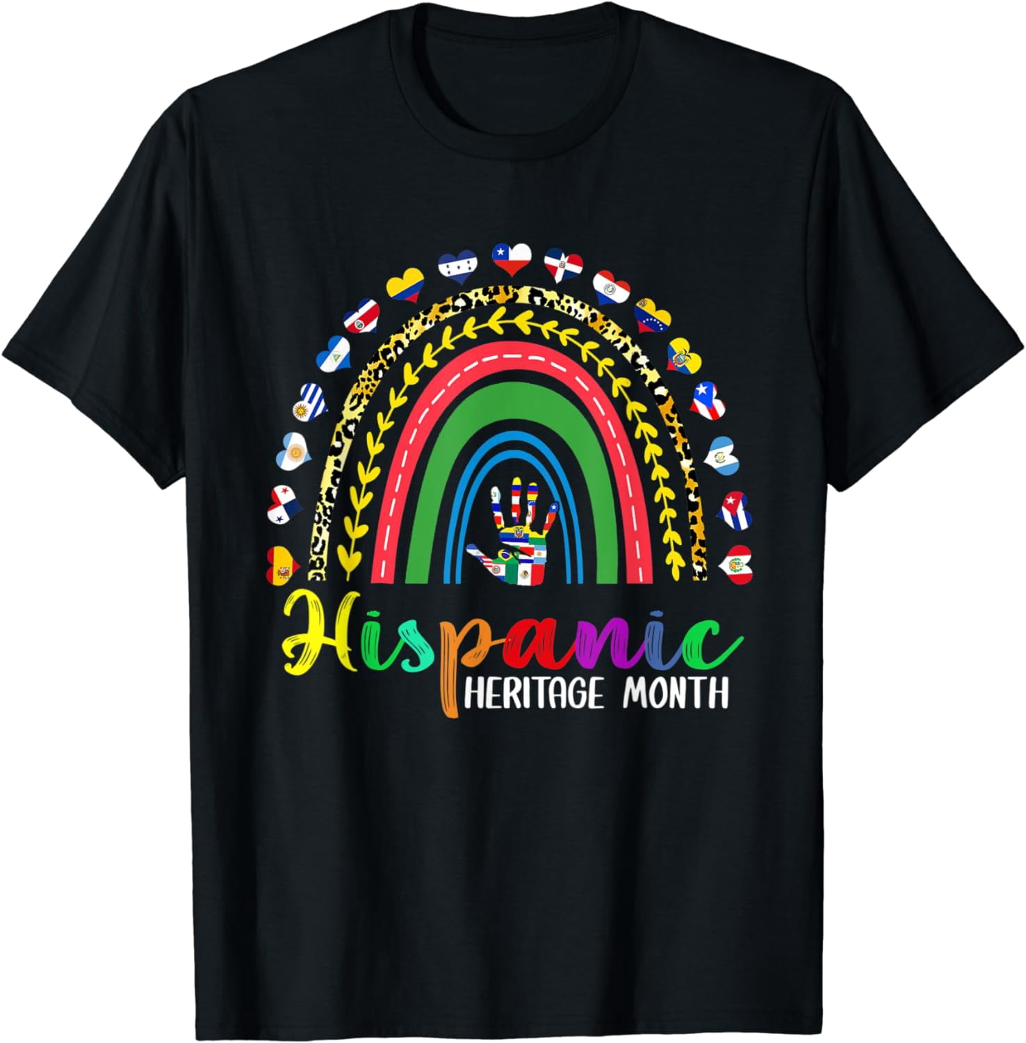 National Hispanic Heritage Month Rainbow All Countries Flags T-Shirt ...
