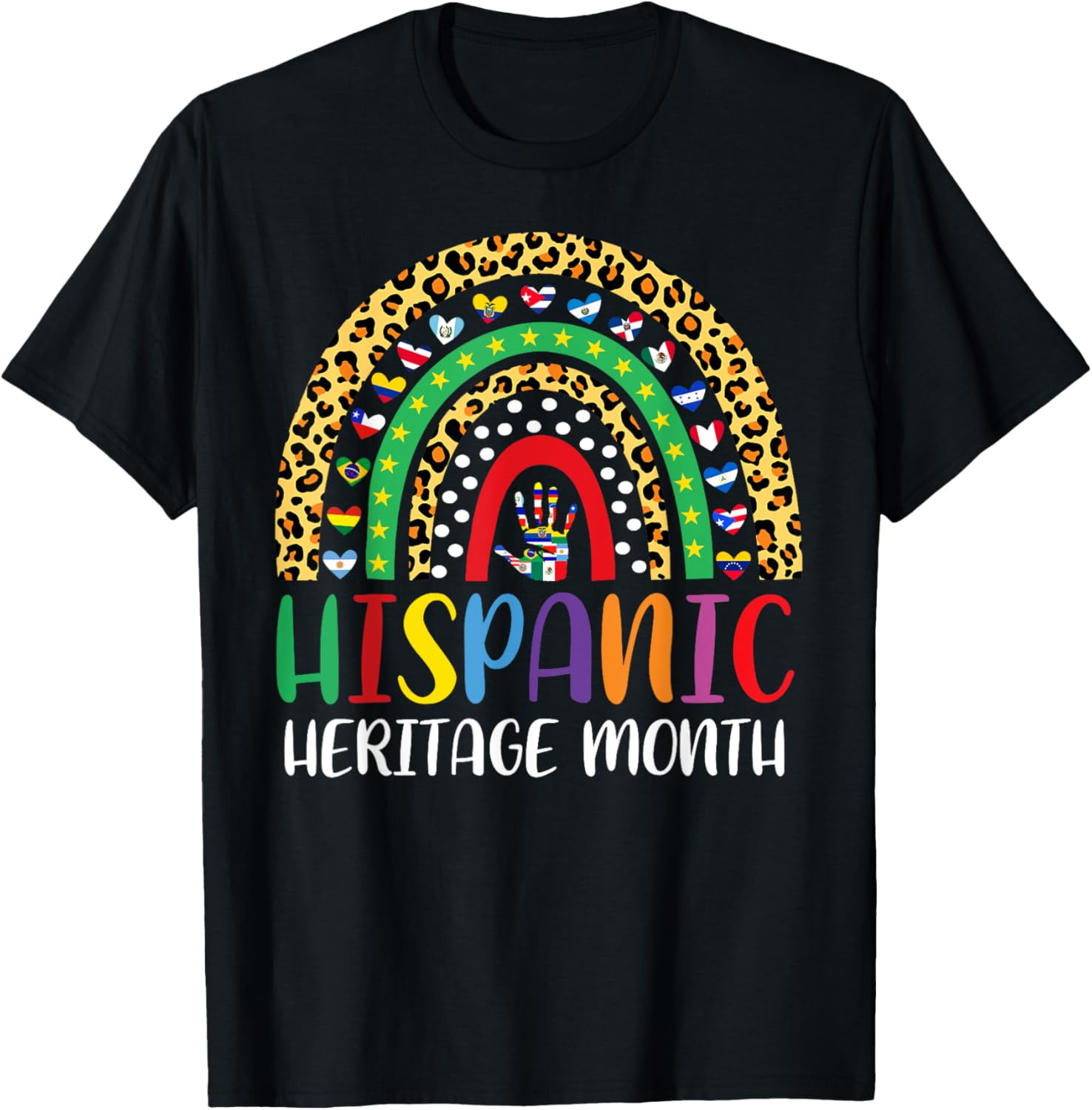National Hispanic Heritage Month Rainbow Countries Flags T-Shirt ...