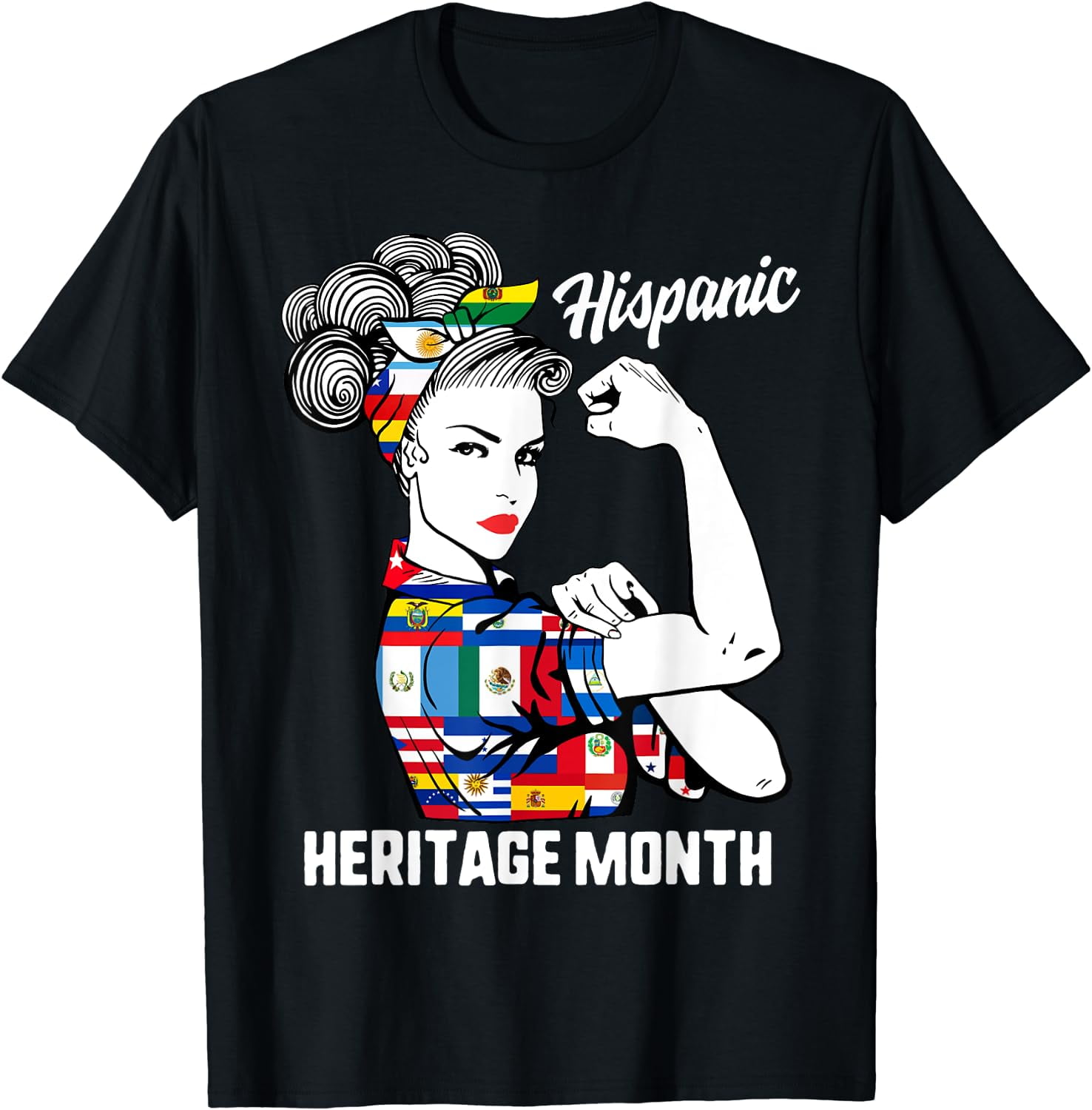 National Hispanic Heritage Month Woman Latino Countries Flag T-Shirt ...