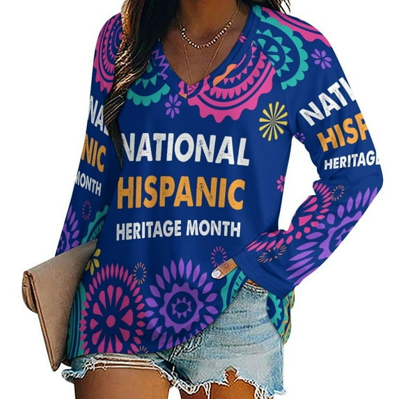 National Hispanic Heritage Month Women's Long Sleeve Shirts Casual V ...