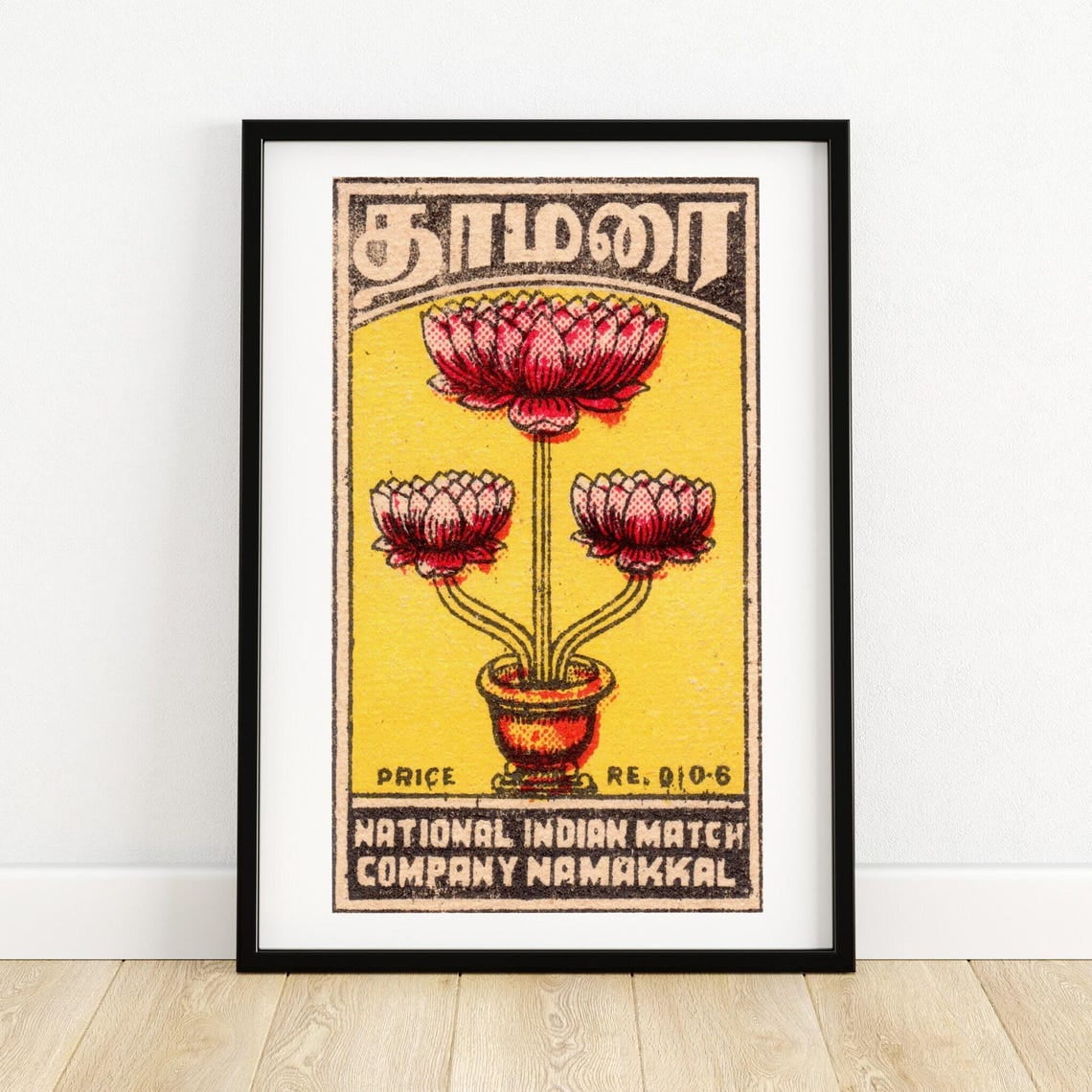 National Indian Matchbox Art Print Vibrant Lotus Blossom Design Vintage ...