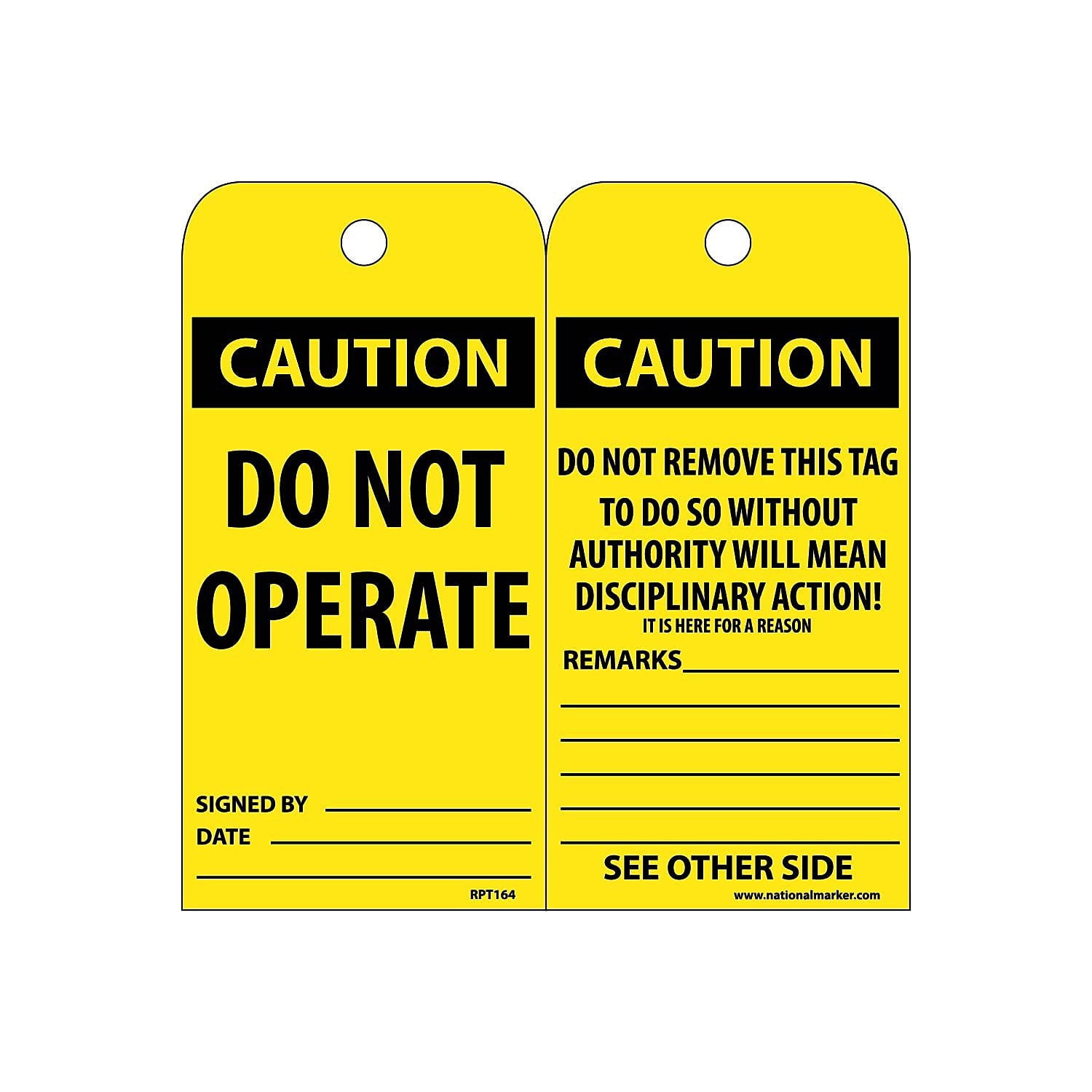 National Marker Accident Prevention Tags Caution Do Not Operate 6X3 ...