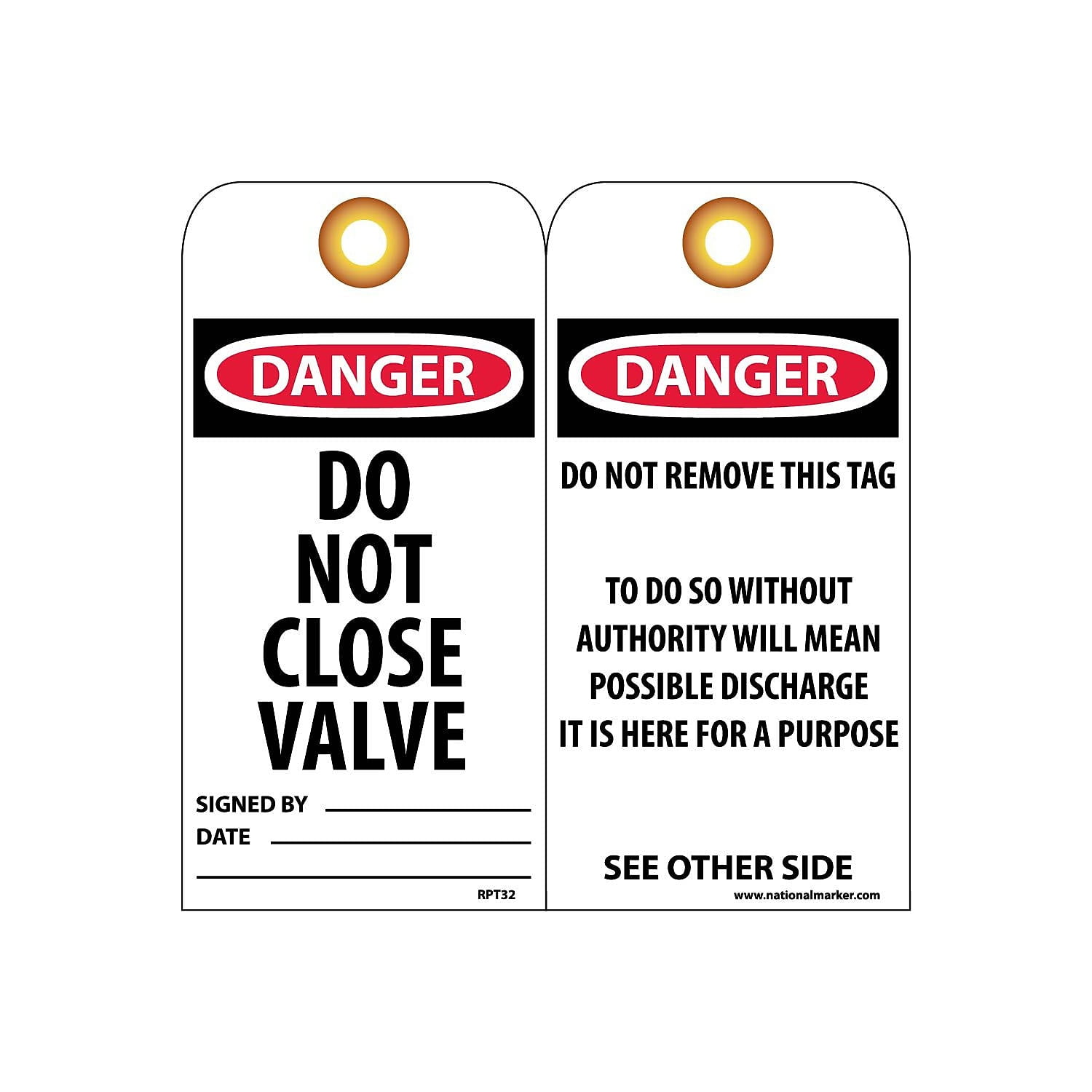 National Marker Accident Prevention Tags; Danger Do Not Close Valve 6X3 ...