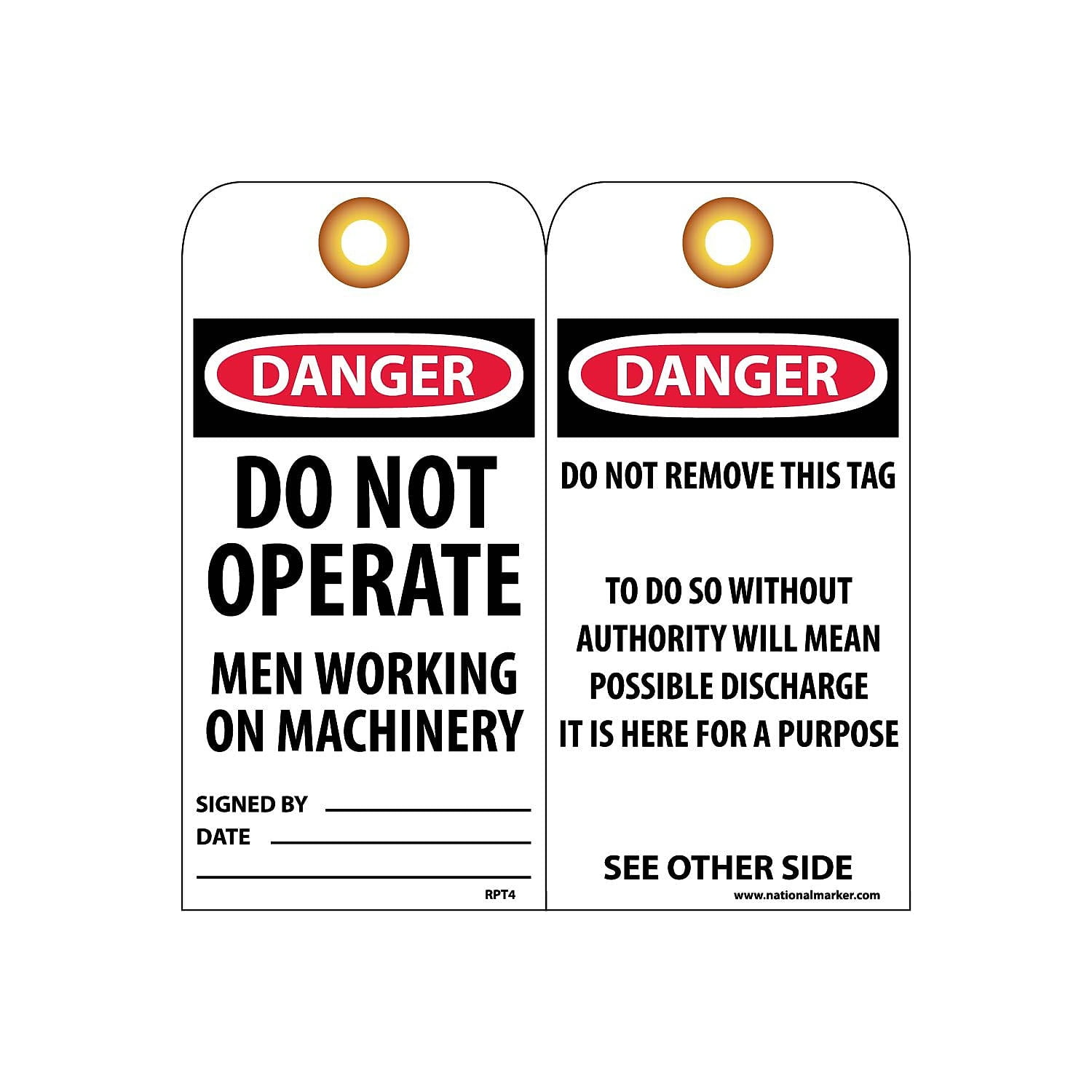 National Marker Accident Prevention Tags; Danger Do Not Operate Men ...