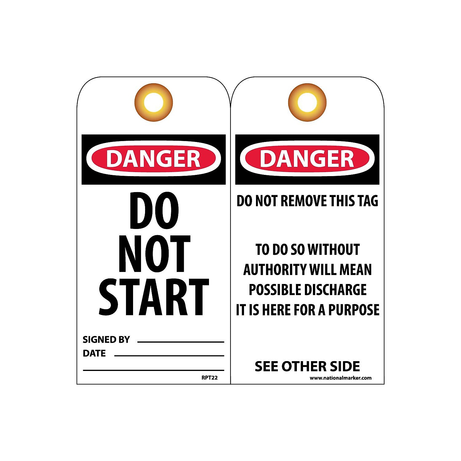 National Marker Accident Prevention Tags; Danger Do Not Start 6X3 Unrip ...