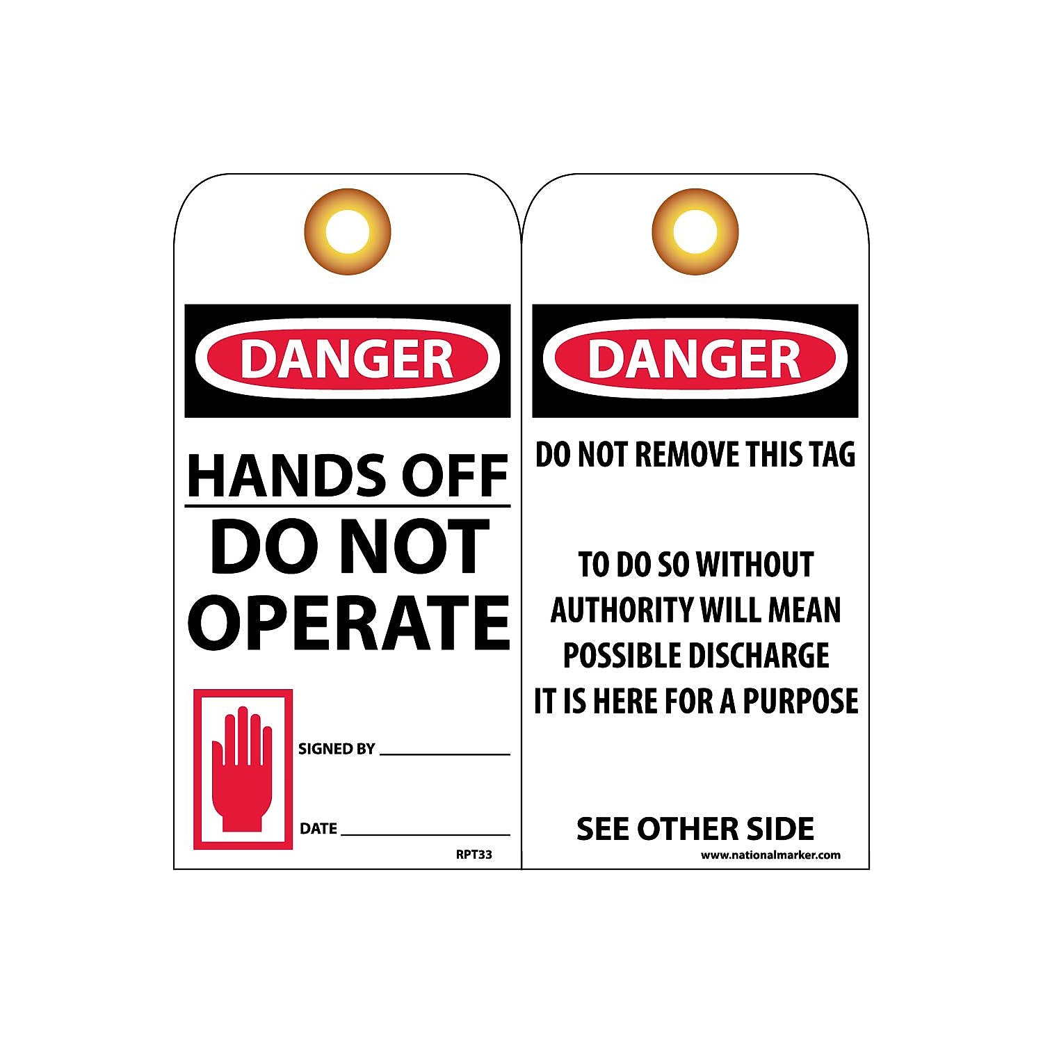 National Marker Accident Prevention Tags; Danger Hands Off Do Not ...