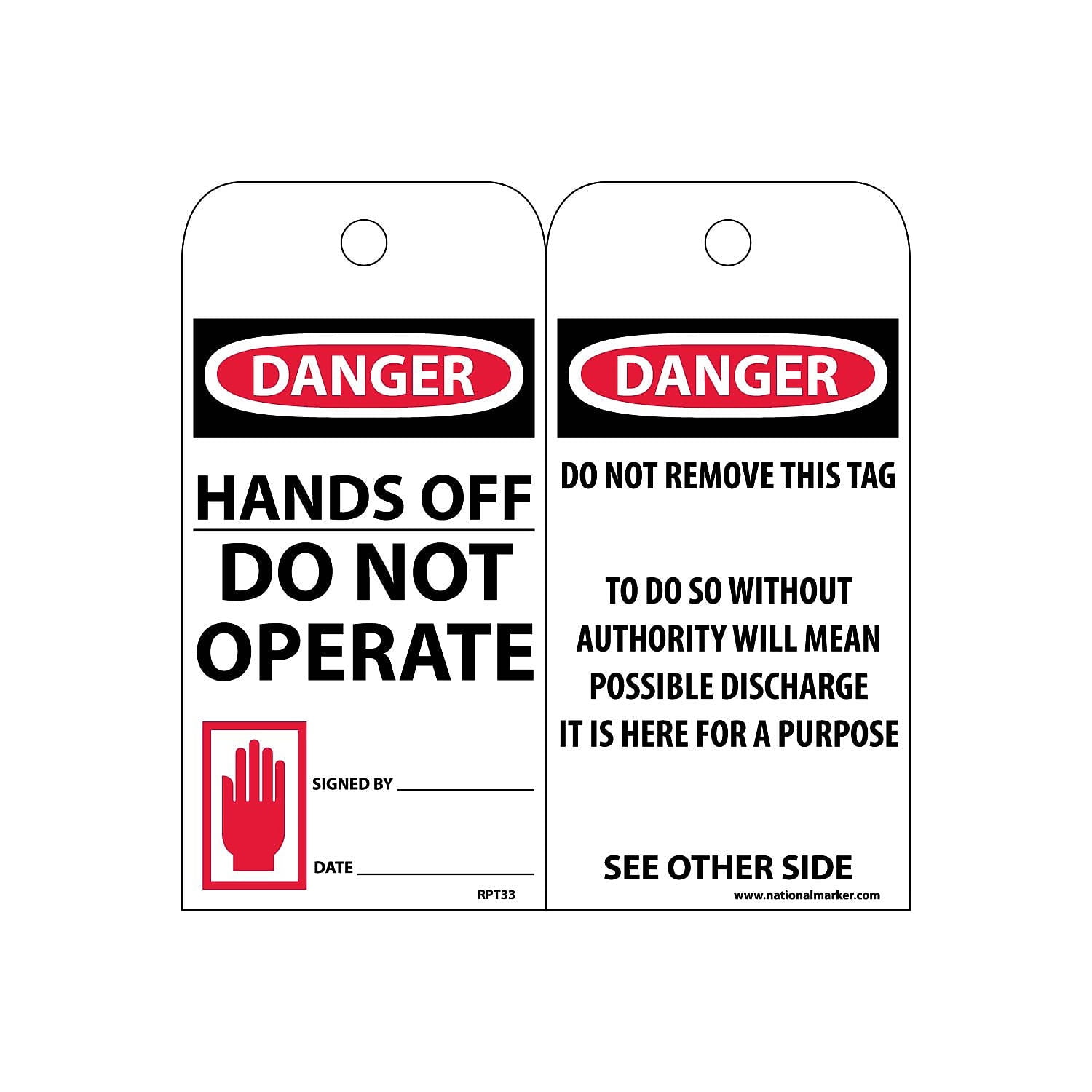 National Marker Accident Prevention Tags; Danger Hands Off Do Not ...