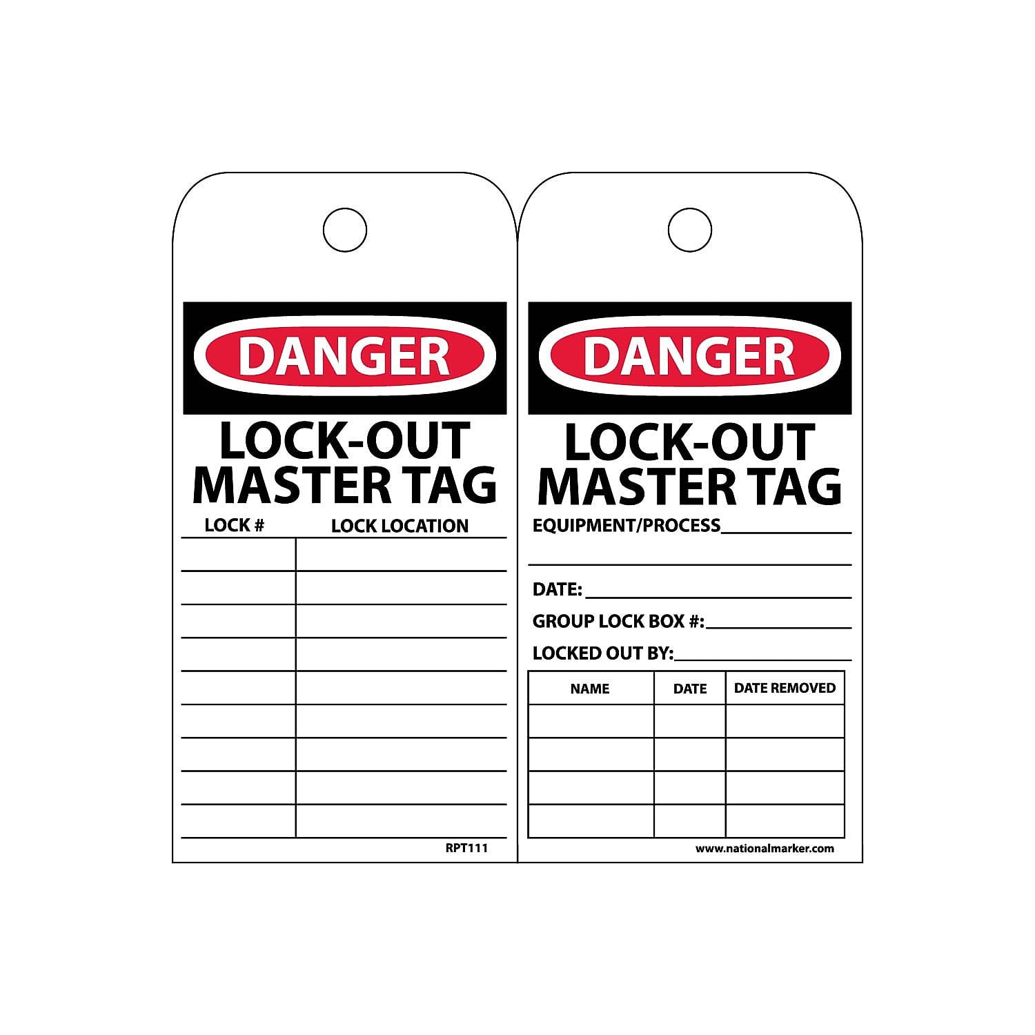 National Marker Accident Prevention Tags; Danger Lockout Master Tag 6X3 ...