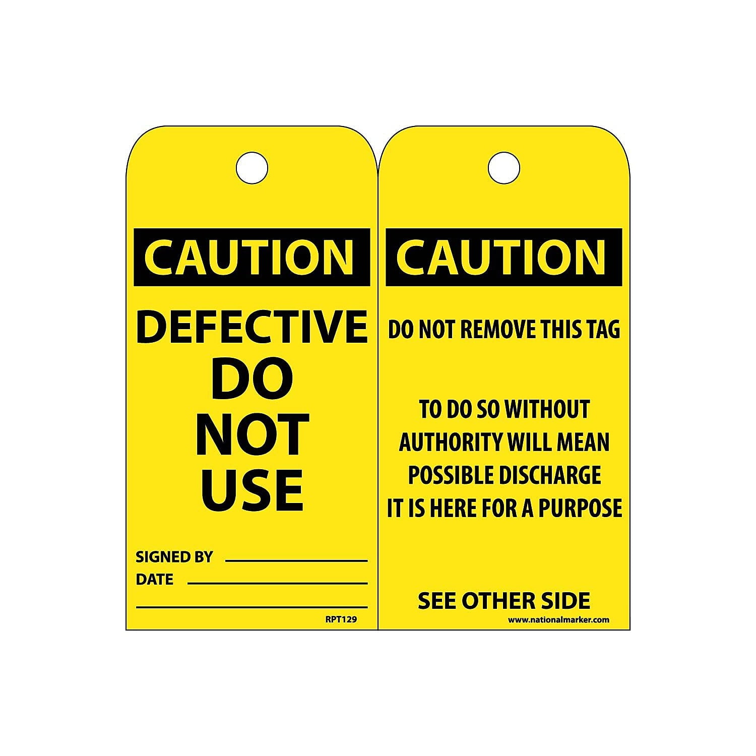 National Marker Accident Prevention Tags Defective Do Not Use 6X3 .015 ...