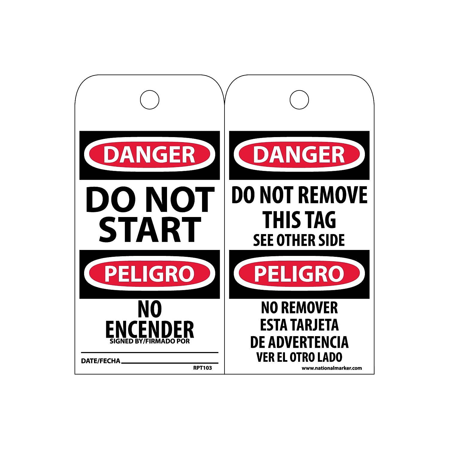 National Marker Accident Prevention Tags; Do Not Start (Bilingual) 6X3 ...
