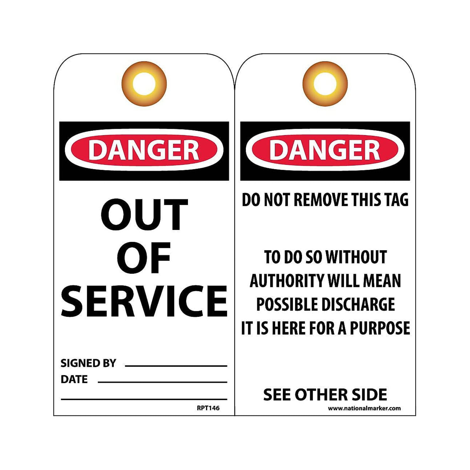 National Marker Accident Prevention Tags; Out Of Service 6X3 .015 Mil ...