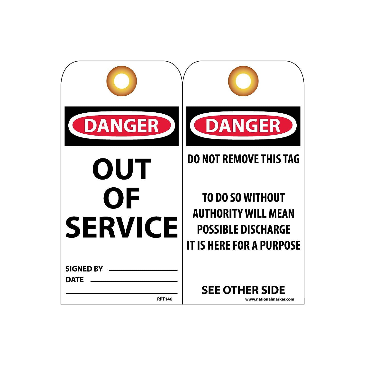 National Marker Accident Prevention Tags; Out Of Service 6X3 .015 Mil ...