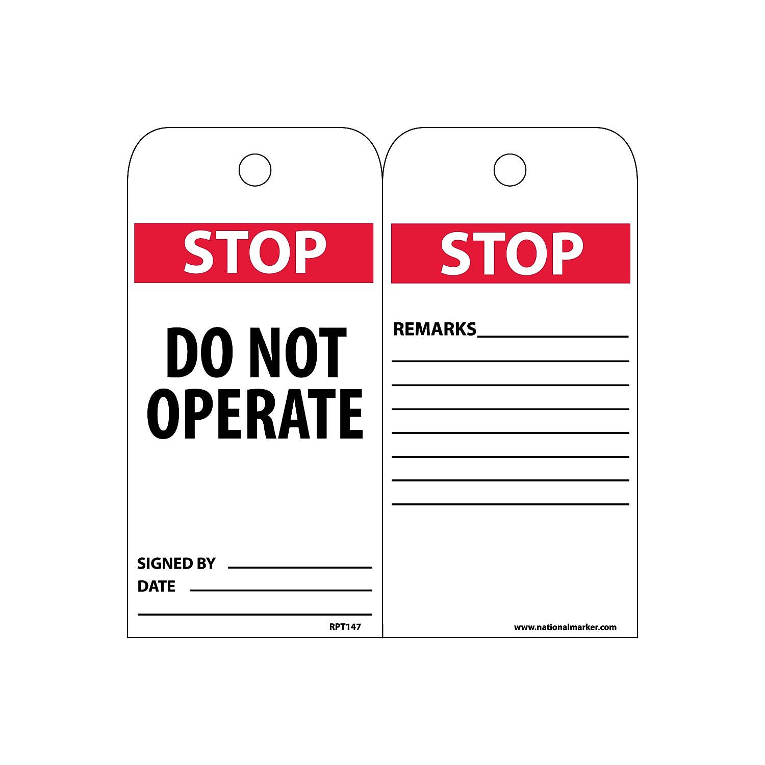National Marker Accident Prevention Tags; Stop Do Not Operate 6X3 .015 ...