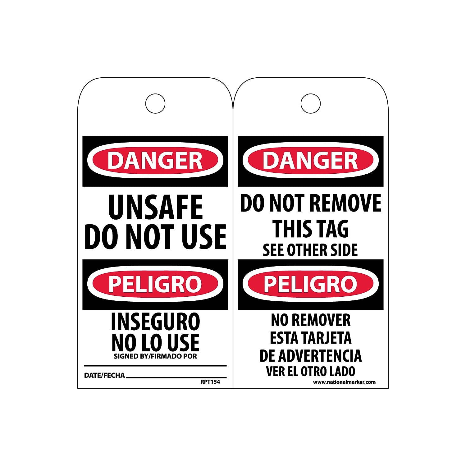 National Marker Accident Prevention Tags; Unsafe Do Not Use Bilingual ...
