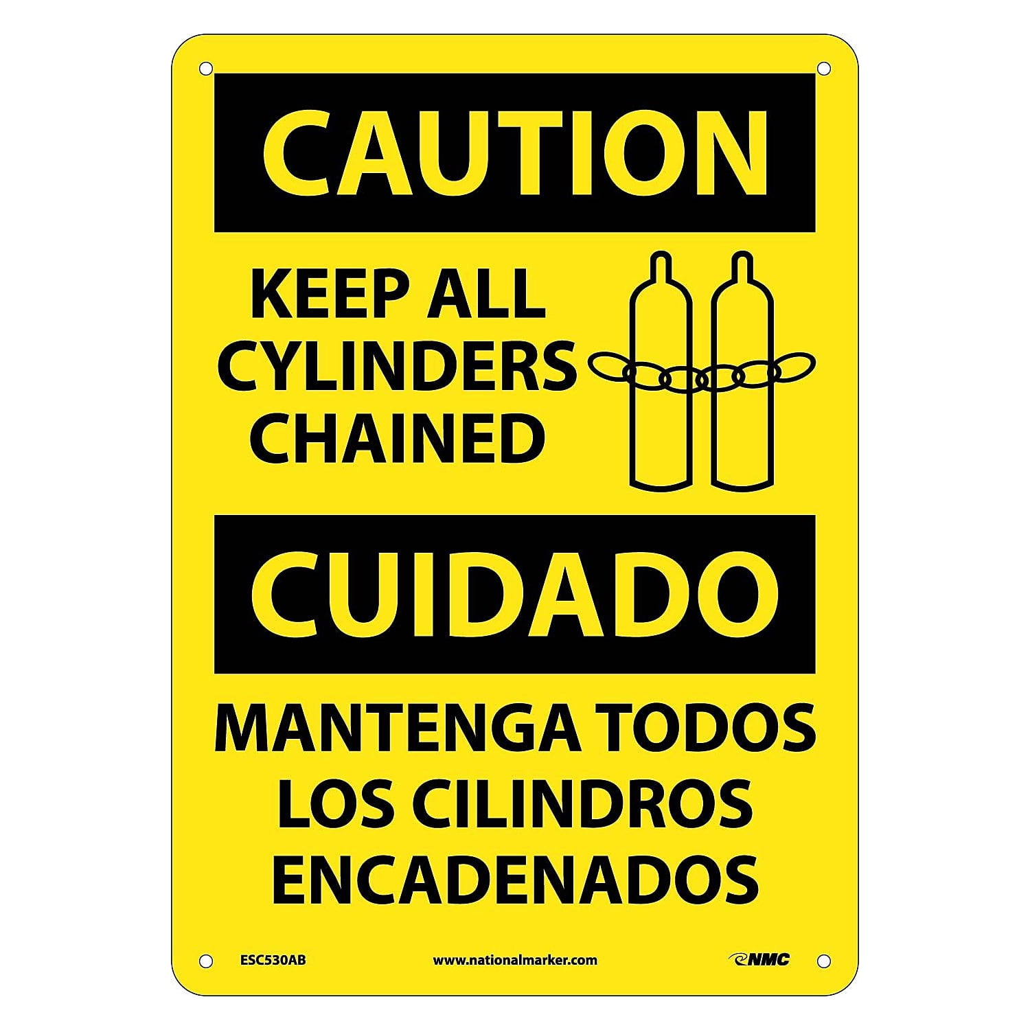 National Marker Caution Signs; Keep All Cylinders Chained Bilingual ...